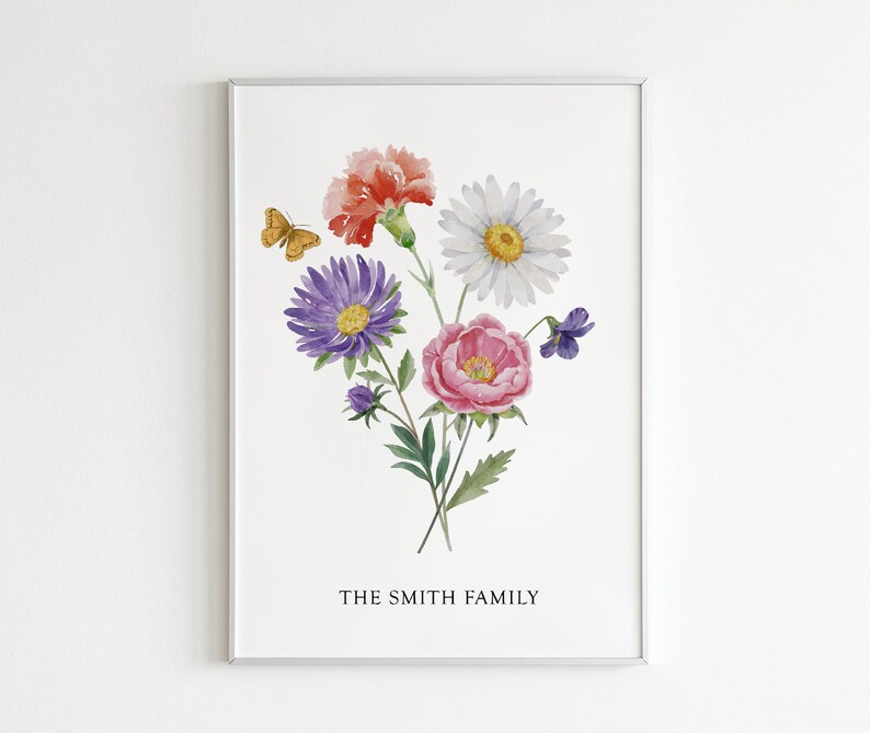 Birth Flower Family Bouquet Custom Digital Print Art Dad Personalized ...