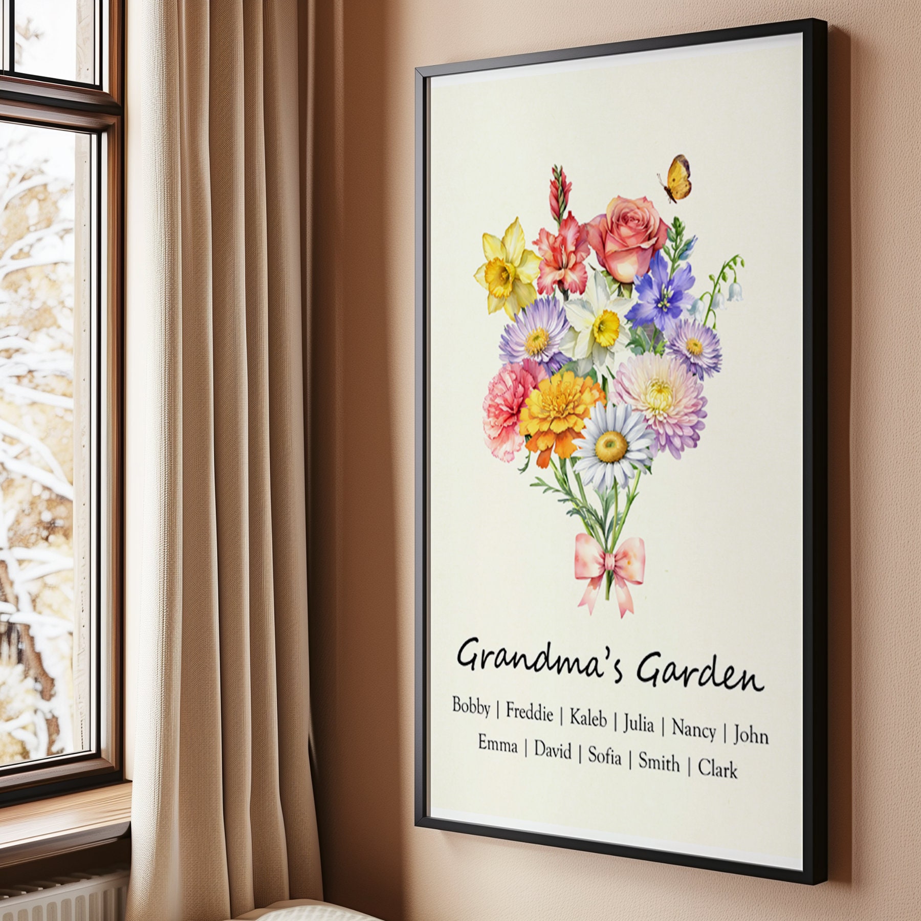 Birth Flower Family Bouquet Birth Month Flower Art Custom Print ...