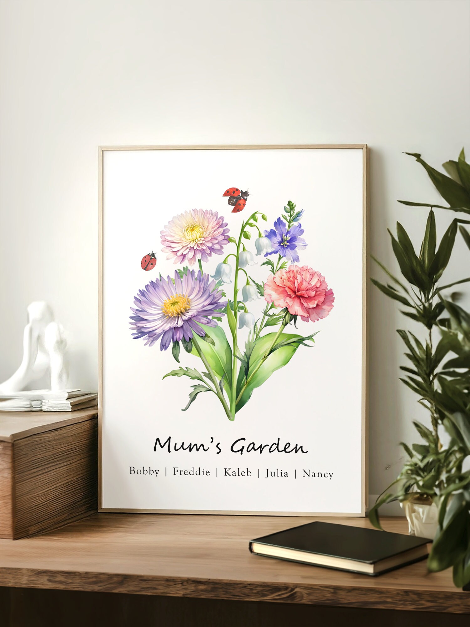 Birth Flower Family Bouquet Birth Month Flower Art Custom Print ...