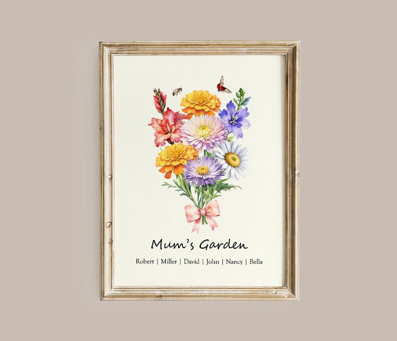 Birth Flower Family Bouquet Birth Month Flower Art Custom Print ...