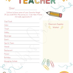 Getting to Know My Teacher Survey Teacher Favorite Things Printable ...