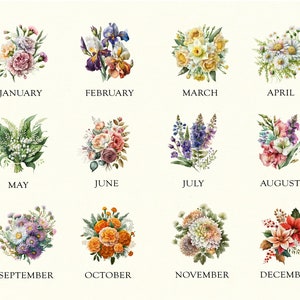 Birth Month Flower Print Floral Wall Art Vintage Flower Printable ...