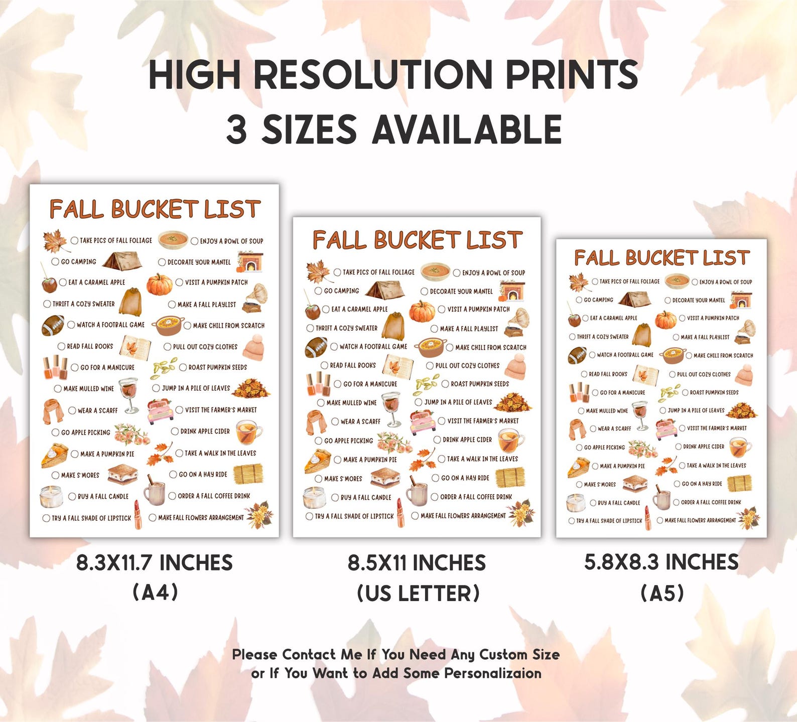 Autumn Bucket List Poster Printable Fall Bucket List Digital Products ...
