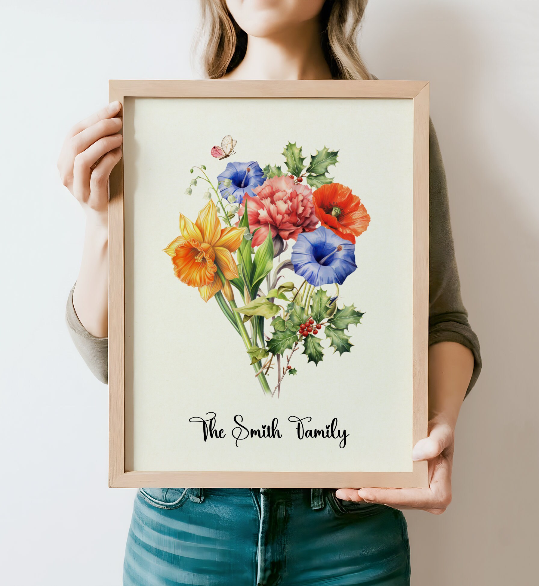 Family Birth Flower Bouquet Custom Flower Art Print Vintage Floral ...