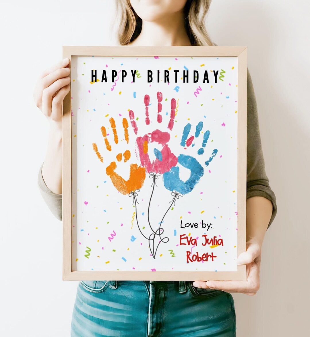 Happy Birthday Handprint Balloons Art Personalized Birthday Gift From Kids Toddler Baby Infant ...