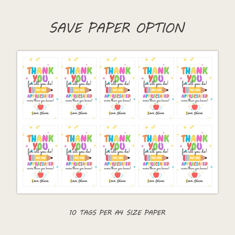 Editable Teacher Appreciation Gift Tags Thank You Teacher Gift Tag ...
