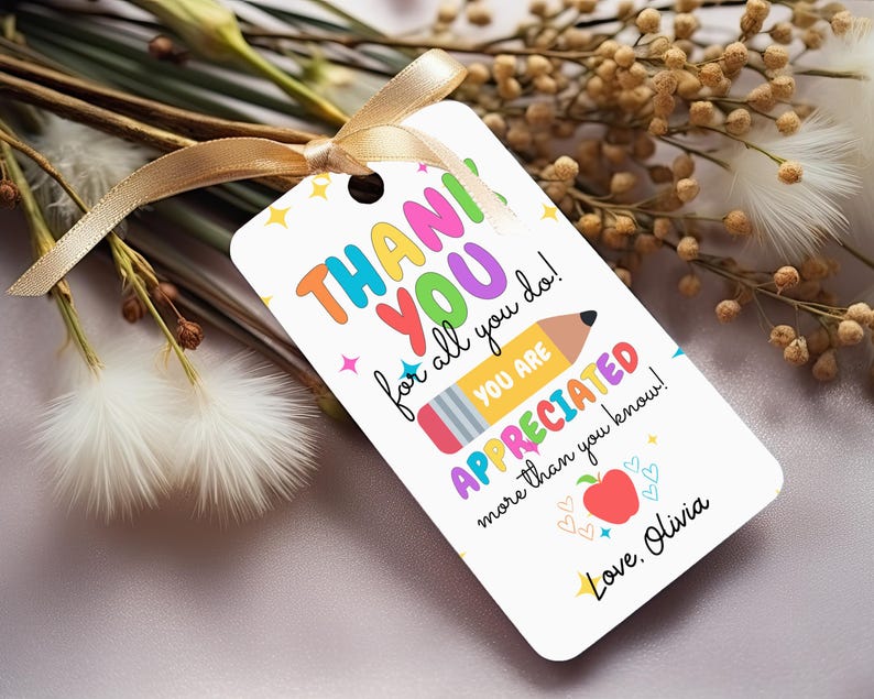 Editable Teacher Appreciation Gift Tags Thank You Teacher Gift Tag ...