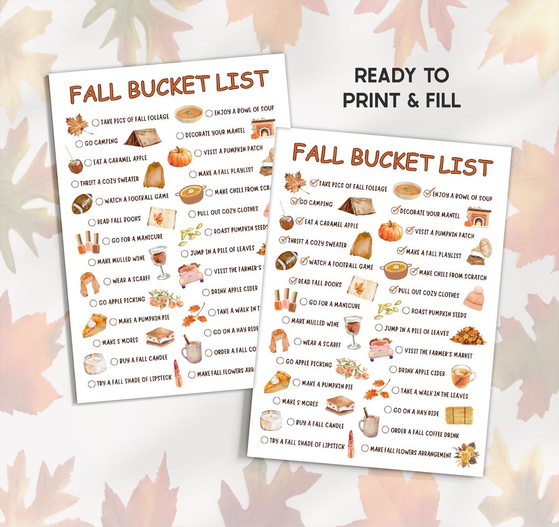 Autumn Bucket List Poster Printable Fall Bucket List Digital Products ...