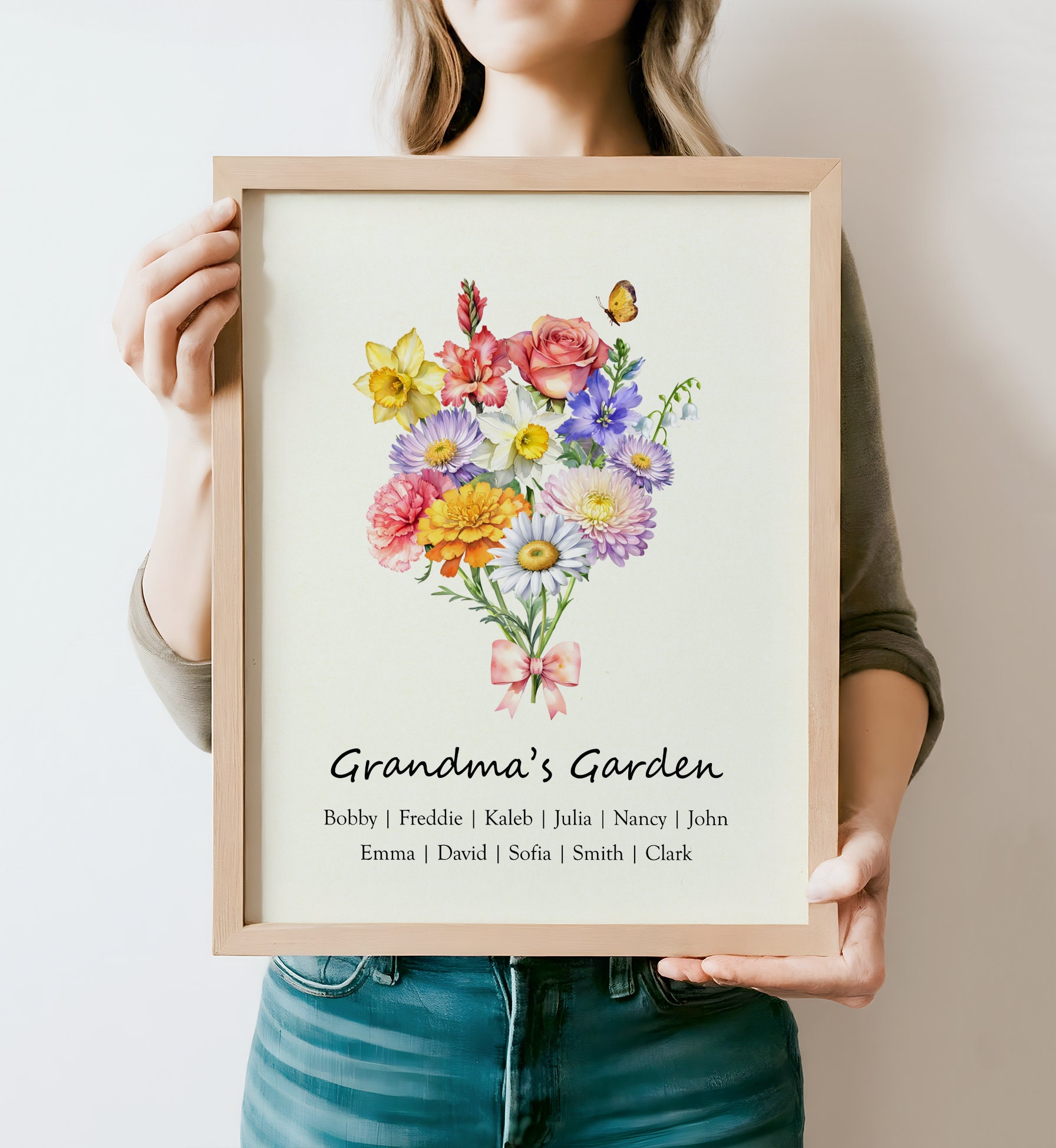Birth Flower Family Bouquet Birth Month Flower Art Custom Print ...