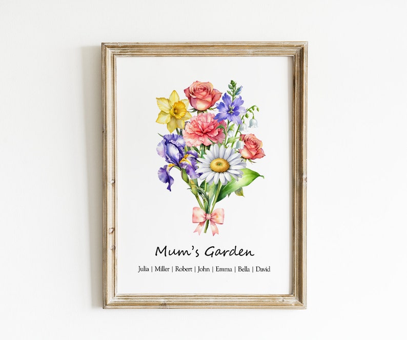 Birth Flower Family Bouquet Birth Month Flower Art Custom Print ...