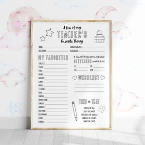 Teacher Favorite Things All About My Teacher Questionnaire Getting to ...
