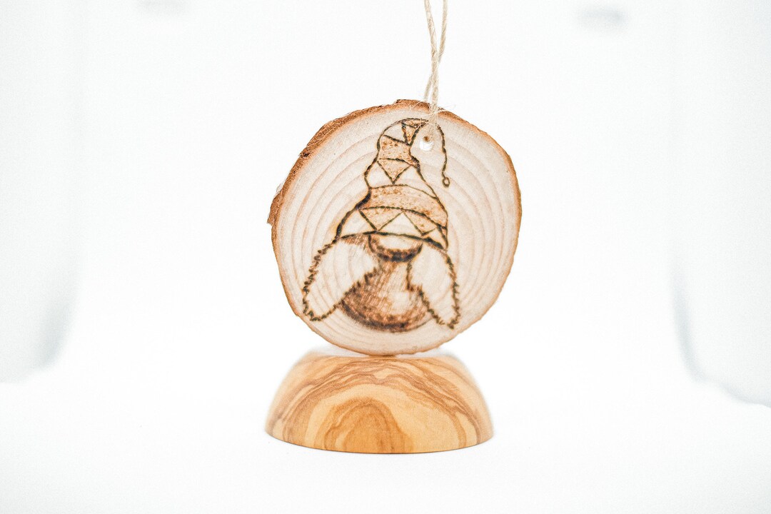 Christmas Gnome Drawing Pyrography Wood Burning Art Bauble Hanging Wall ...