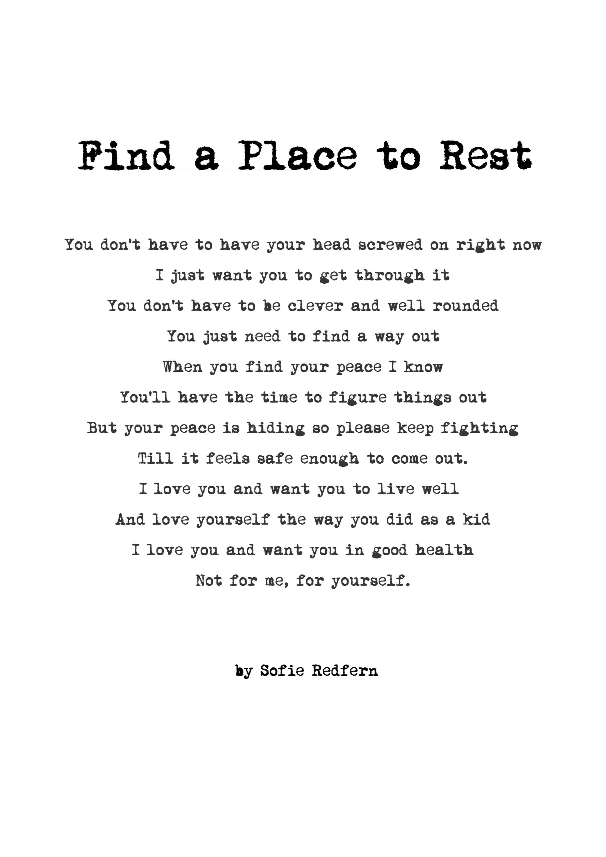 Find a Place to Rest - A Self Care Poem Printable by Sofie Redfern - Etsy