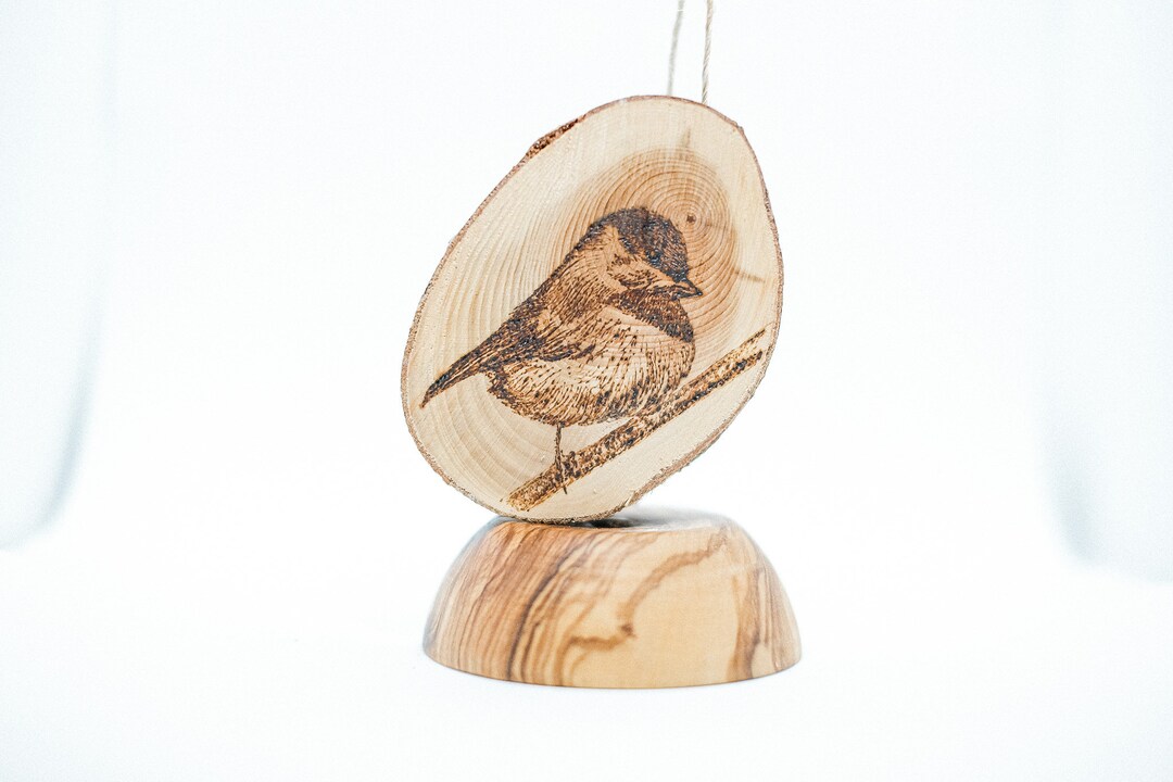 Bullfinch Bird Drawing Pyrography Wood Burning Art Bauble Hanging Wall ...