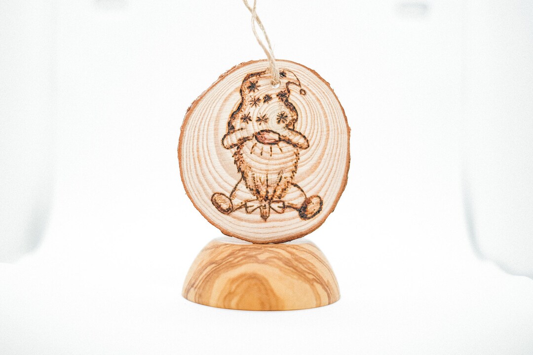 Christmas Gnome Drawing Pyrography Wood Burning Art Bauble Hanging Wall ...