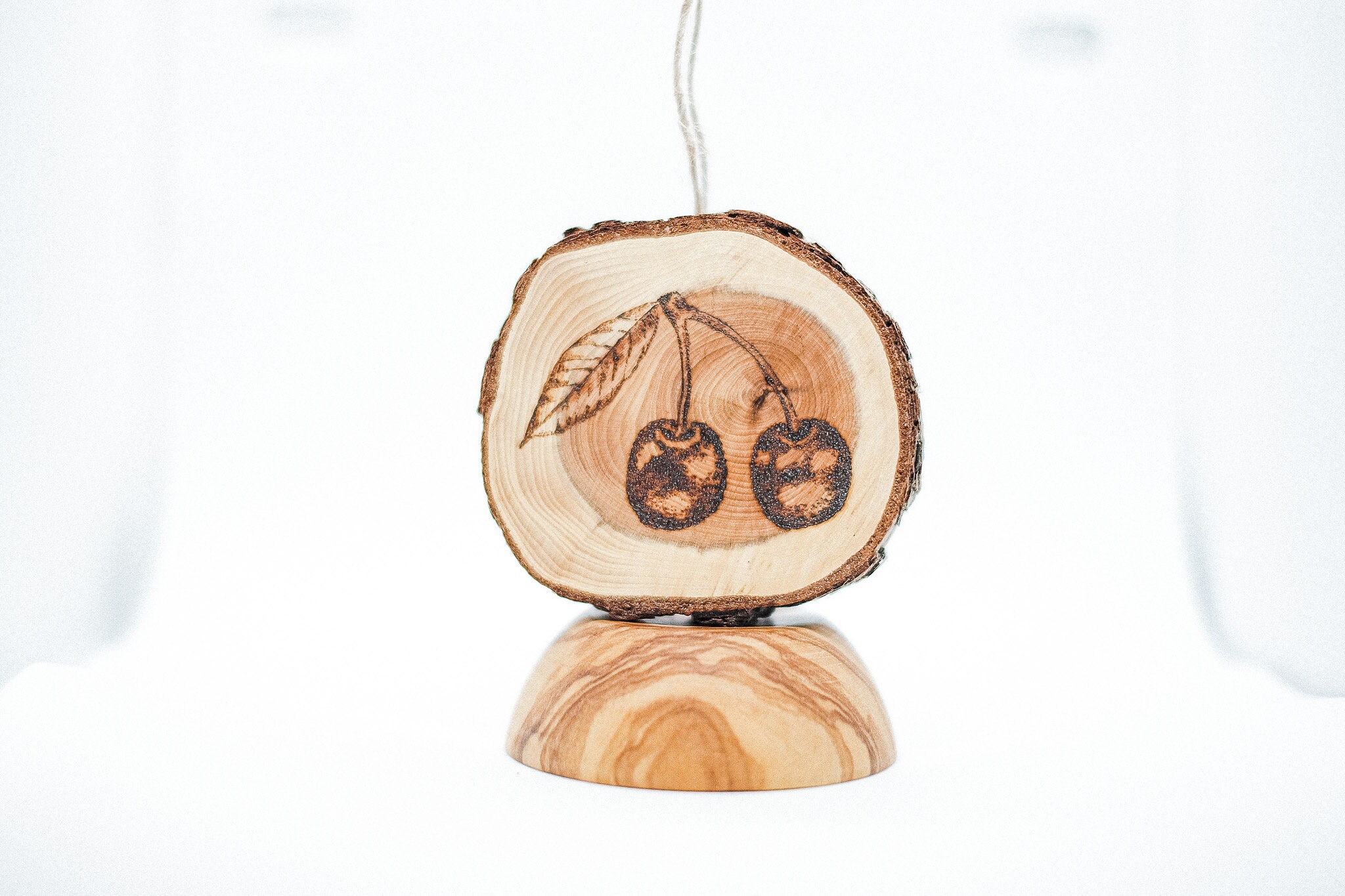 Cherries Cherry Drawing Pyrography Wood Burning Art Bauble Hanging Wall ...