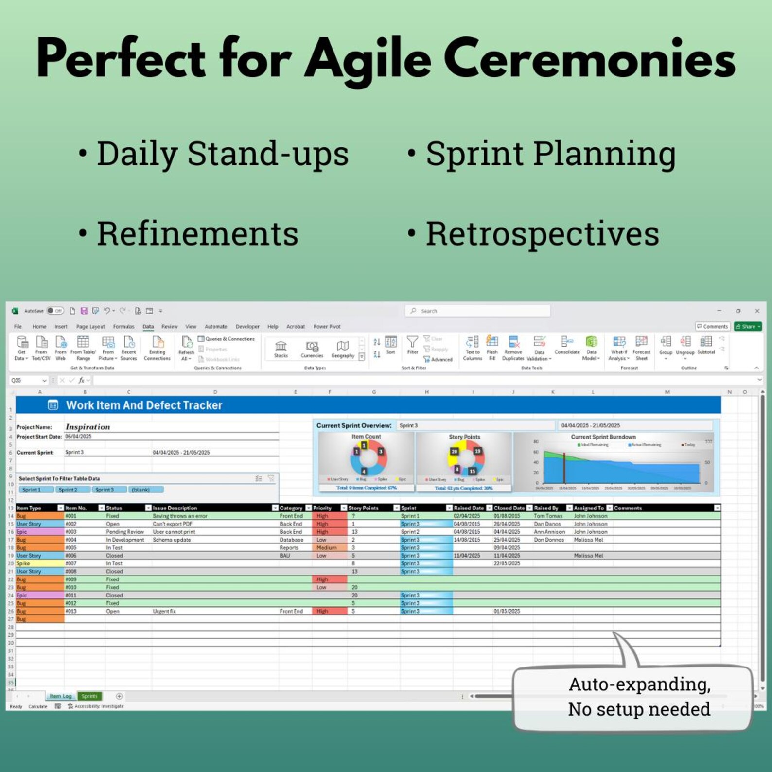 Bug Tracker Excel Template | Agile QA Defect Log + Sprint Dashboard ...