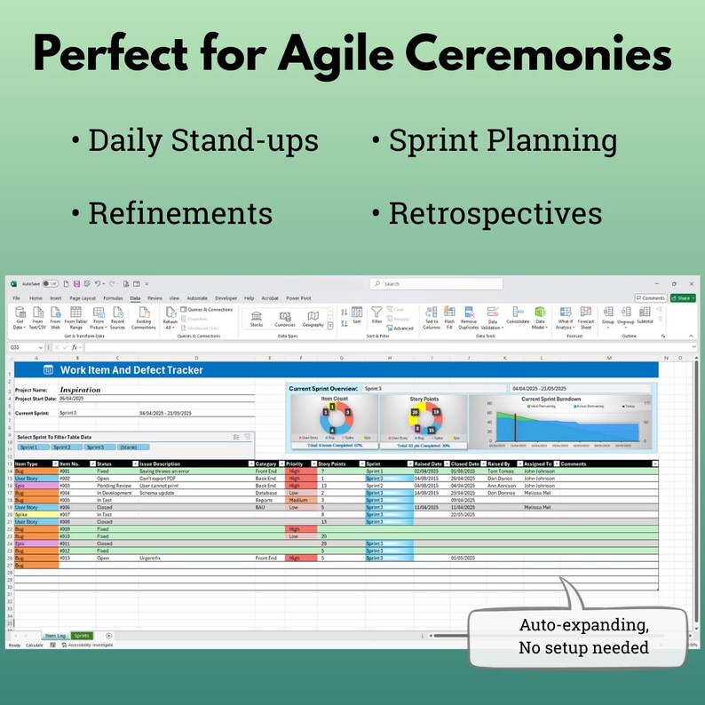 Agile Bug Tracker Excel Template | QA Defect Log, Sprint Dashboard ...