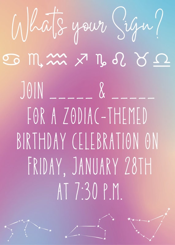 Zodiac Themed Birthday Invitation | Etsy