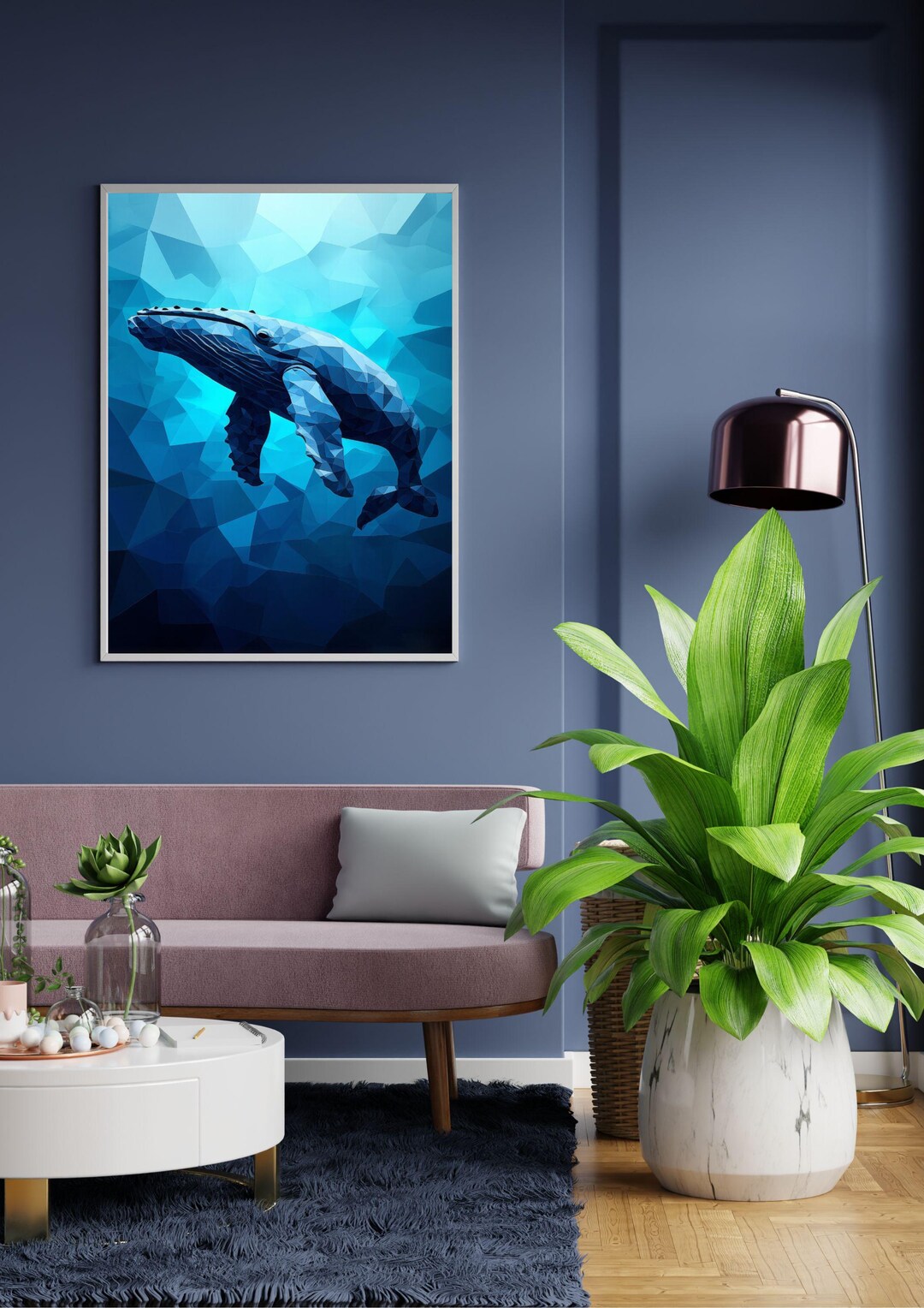 Geometric Blue Whale Art Print: Modern Ocean Decor (digital Download ...