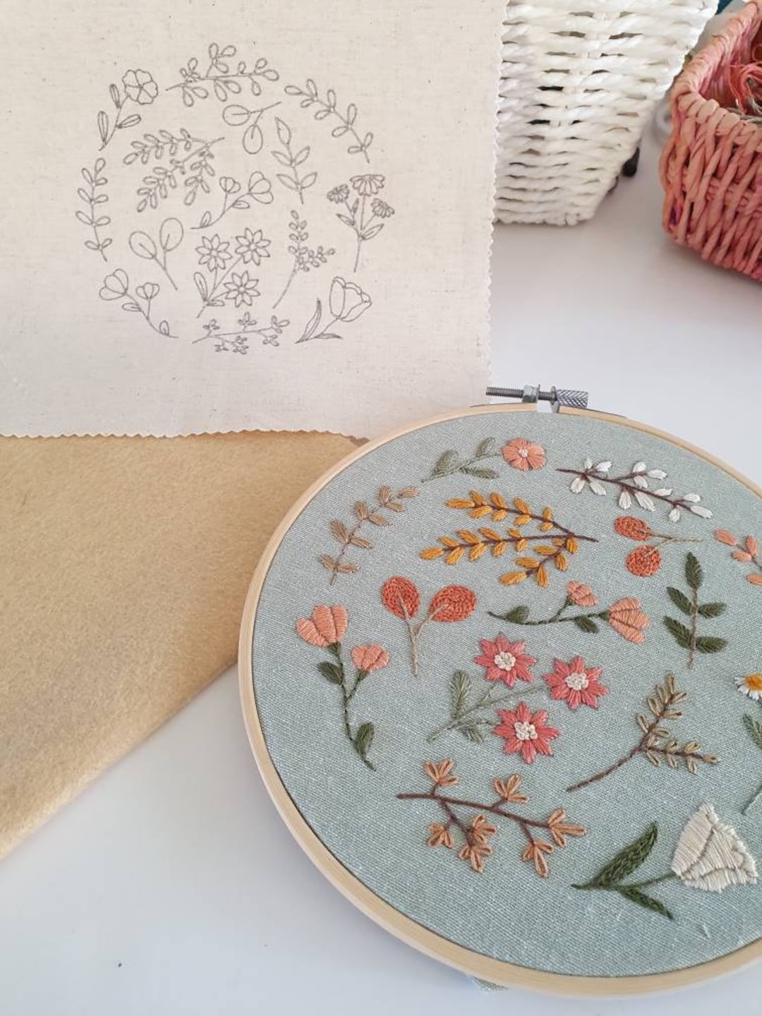 HEAT ERASABLE Pre-printed EMBROIDERY Fabric | Designer Linen | Floral ...