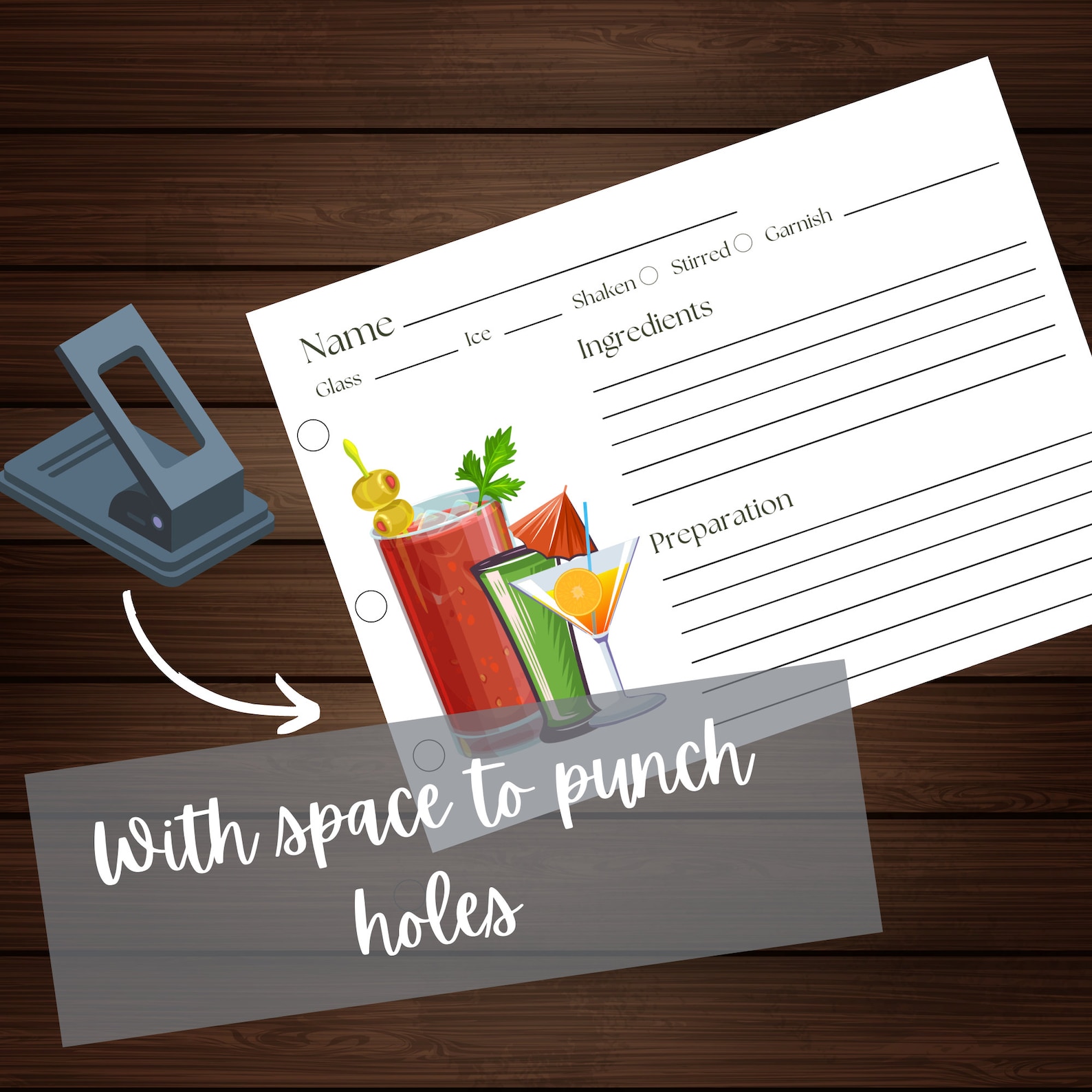 Cocktail Recipe Card Printable Blank Drink Recipe Card - Etsy