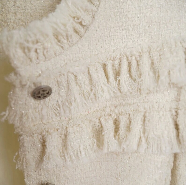 Handmade Tweed Boucle Ivory Jacket With Irregular Ruffle Fringes - Etsy
