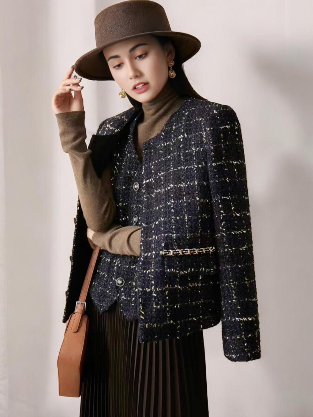 Handmade Tweed Boucle French Plaid Jacket With Gold Chain - Etsy