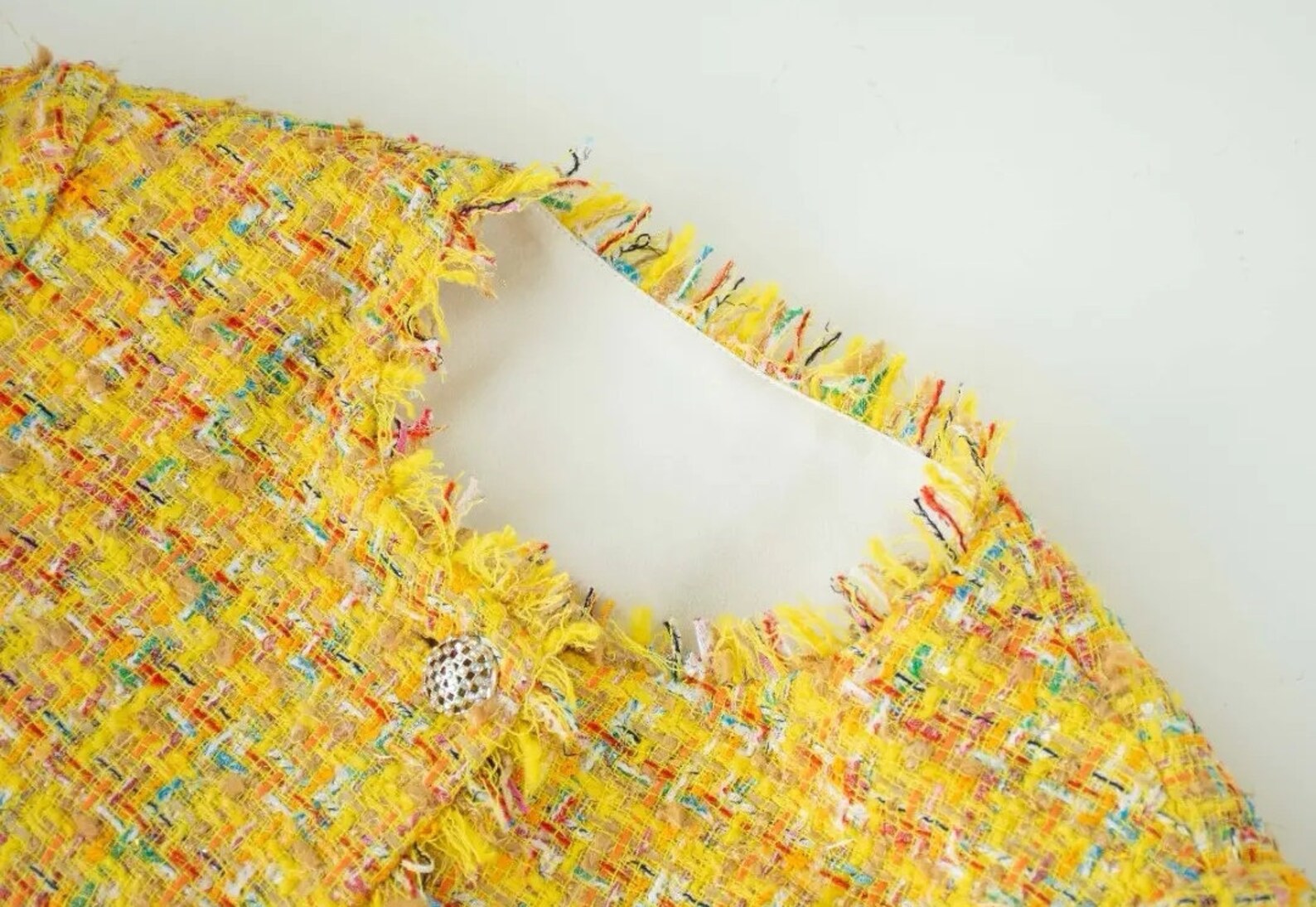 Classic French Style Tweed Yellow Jacket Uk Size 12 - Etsy