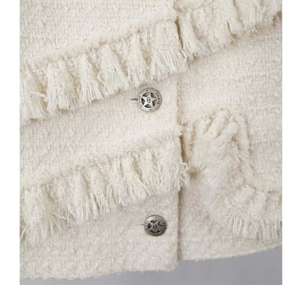 Handmade Tweed Boucle Ivory Jacket With Irregular Ruffle Fringes - Etsy