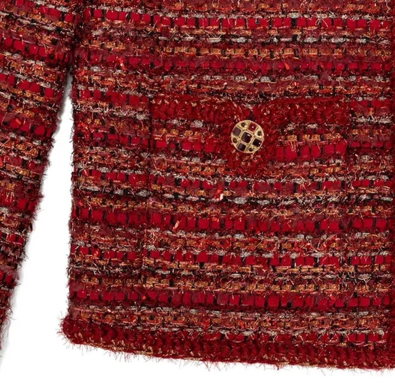 Handmade Tweed Boucle Ruby Red Jacket With Gem Button - Etsy