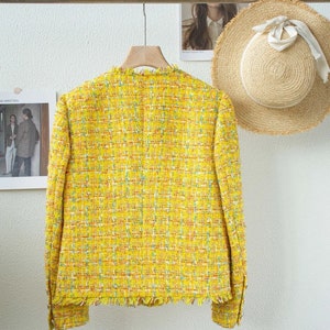 Classic French Style Tweed Yellow Jacket Uk Size 12 - Etsy