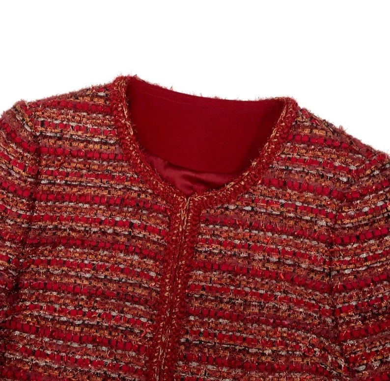 Handmade Tweed Boucle Ruby Red Jacket With Gem Button - Etsy