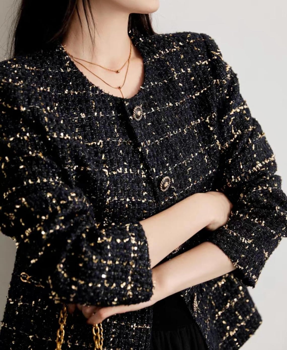 Handmade Tweed Boucle French Plaid Jacket With Gold Chain - Etsy