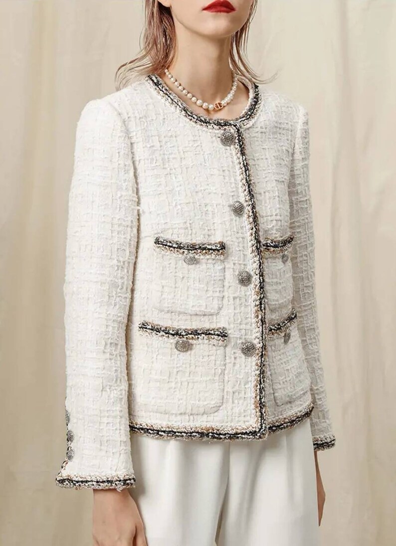 Handmade Tweed Boucle Jacket With Metallic Trim Size - Etsy