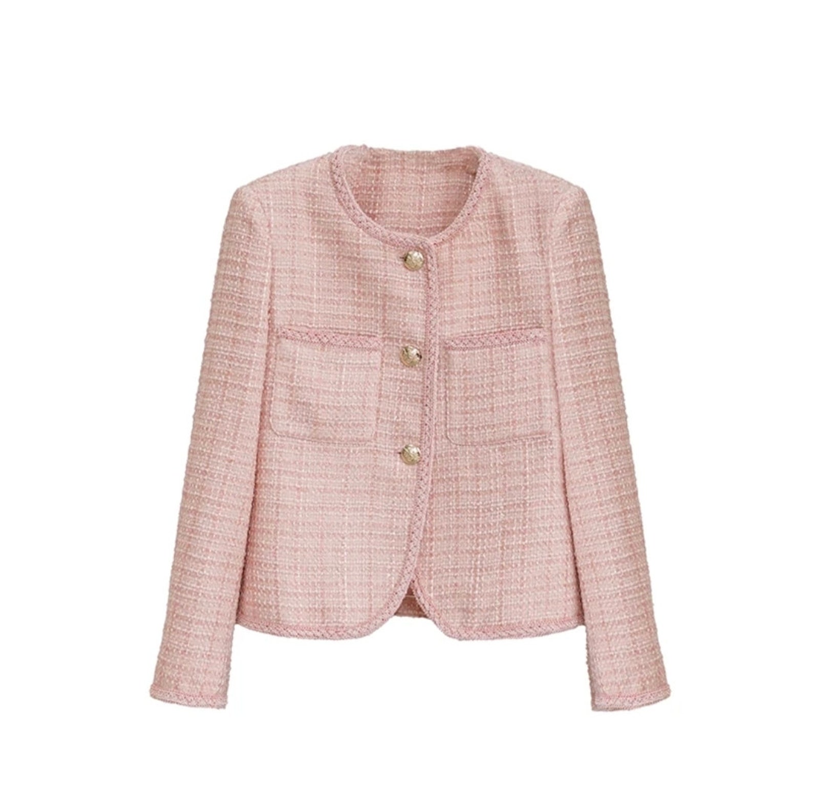 Handmade Tweed Boucle Light Glitter Pink Jacket With Braided Trim - Etsy