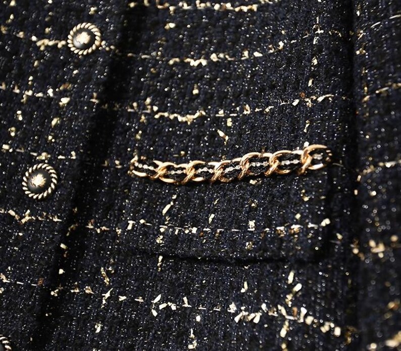 Handmade Tweed Boucle French Plaid Jacket With Gold Chain - Etsy