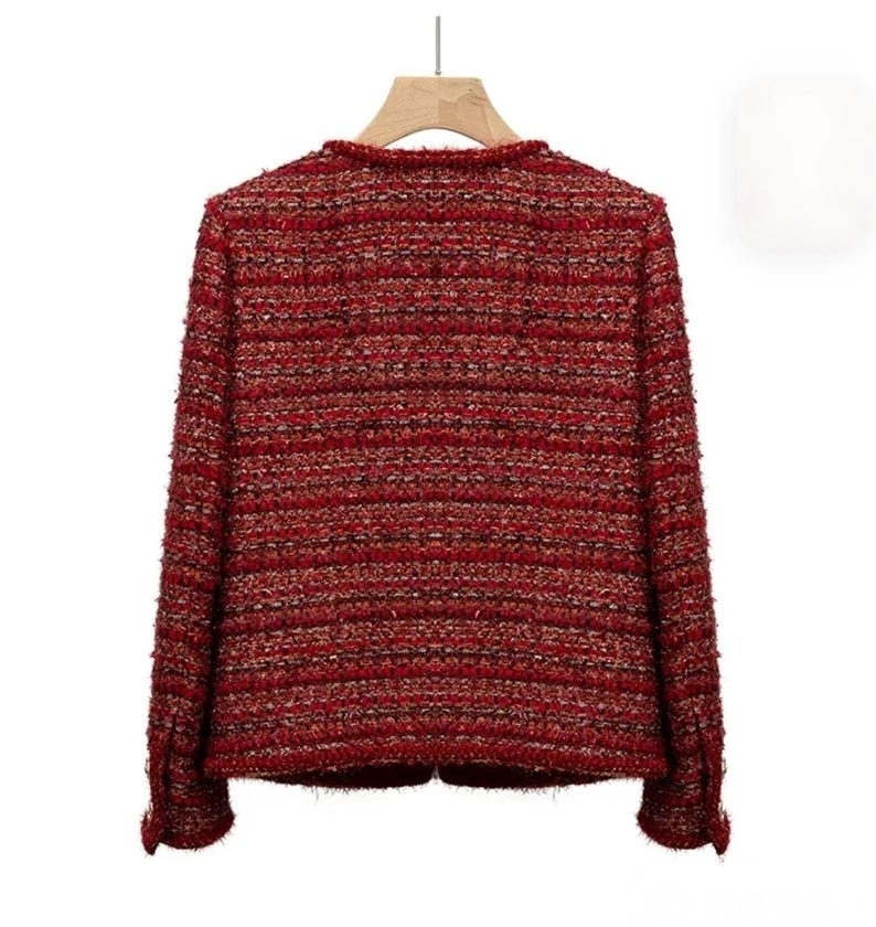 Handmade Tweed Boucle Ruby Red Jacket With Gem Button - Etsy