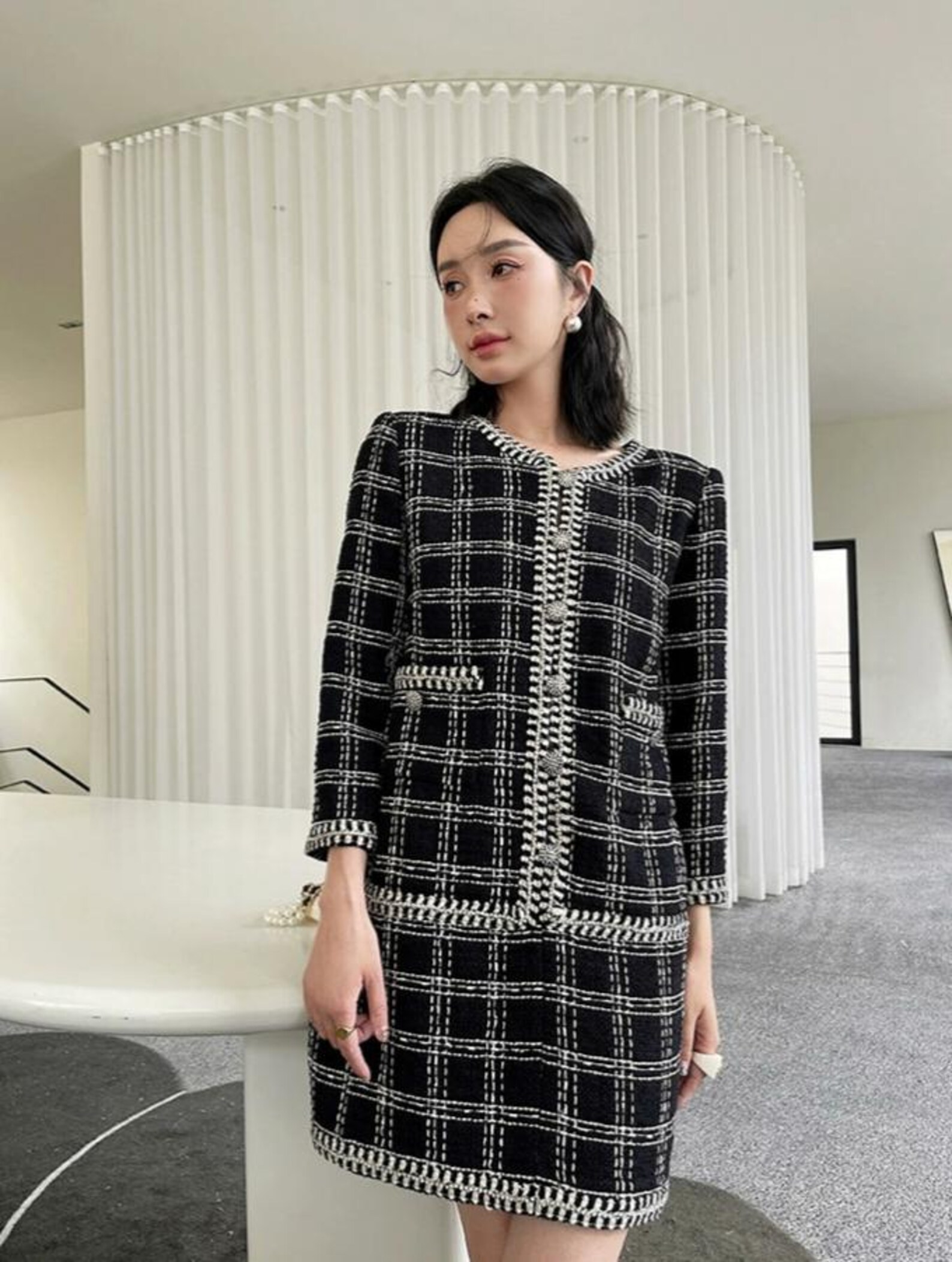 Handmade Tweed Boucle Check Pattern Dress With Diamond Trim - Etsy