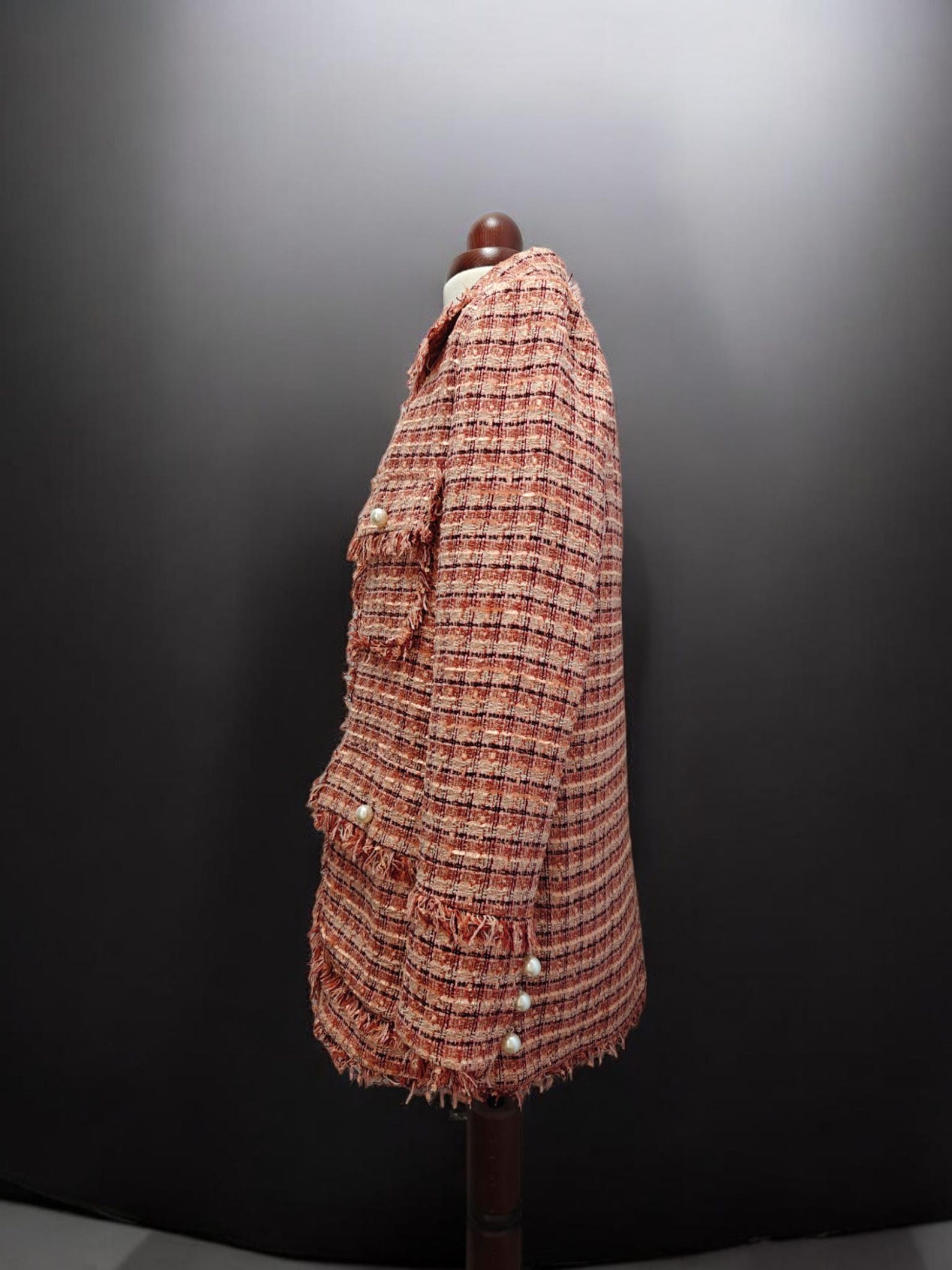 Handmade Tweed Boucle Multi Red Checked Jacket With Pearl Button - Etsy