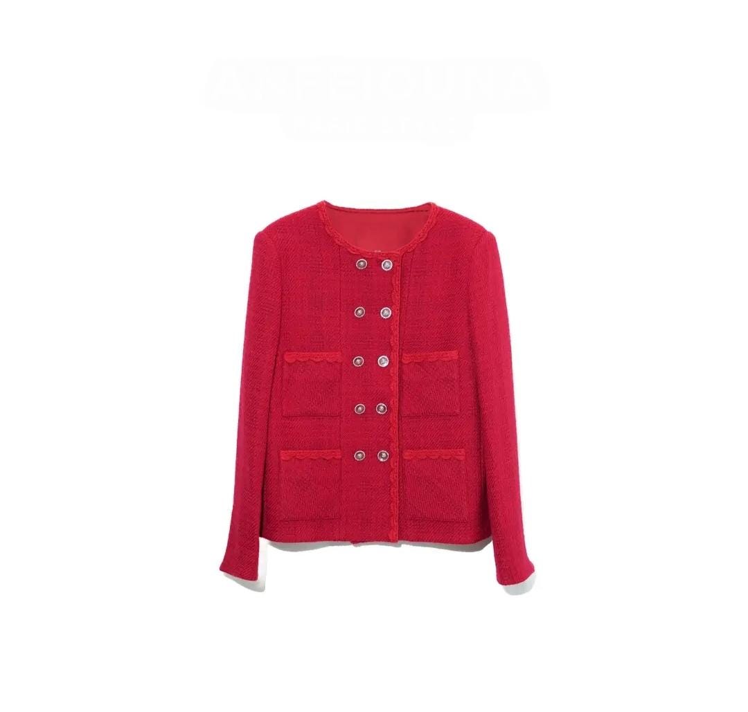 Handmade Red Tweed Blazer: Vintage-inspired Double-breasted Jacket - Etsy