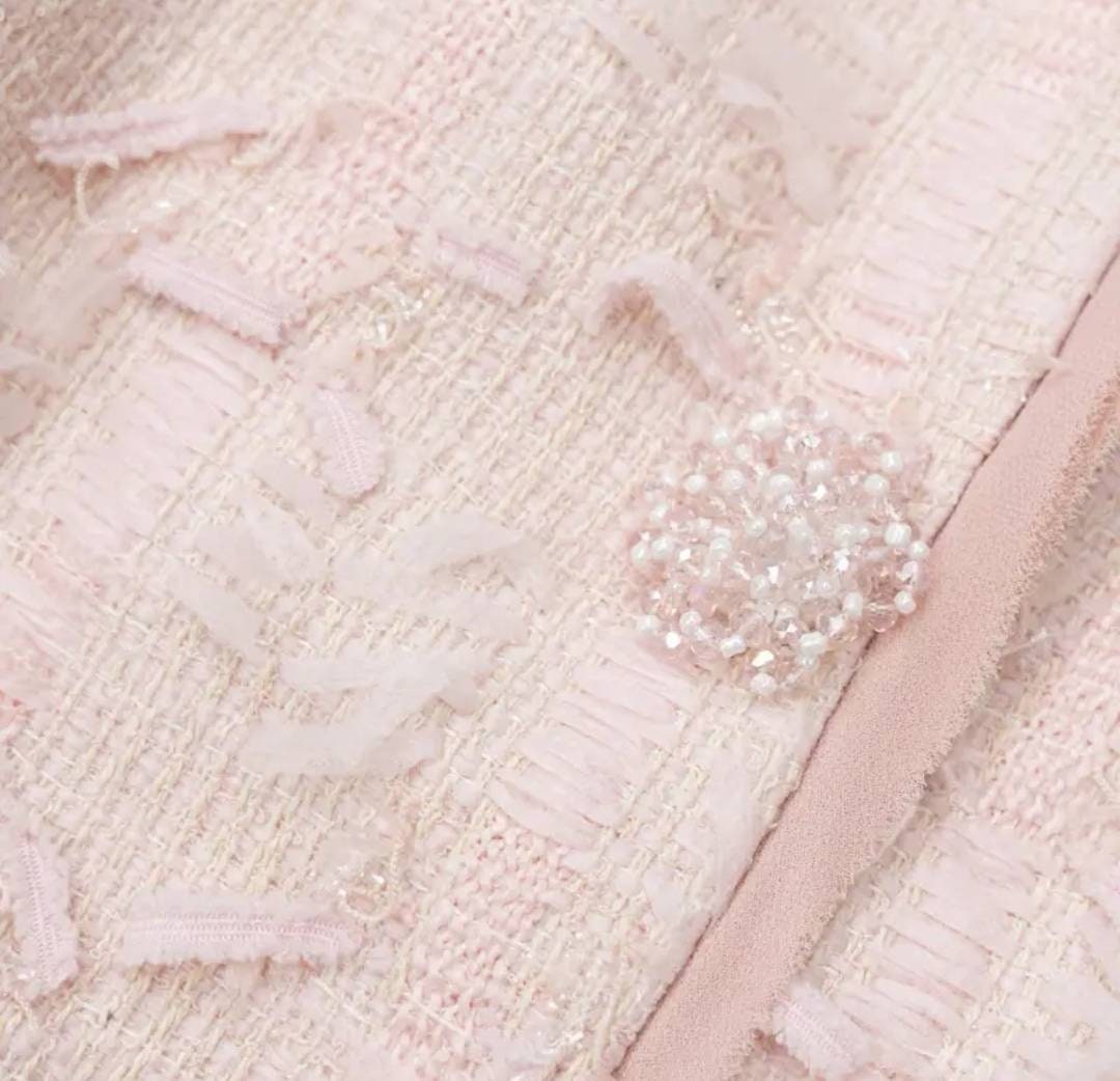 Handmade Tweed Boucle Pink Jacket With Tassel & Floral Embroidery ...