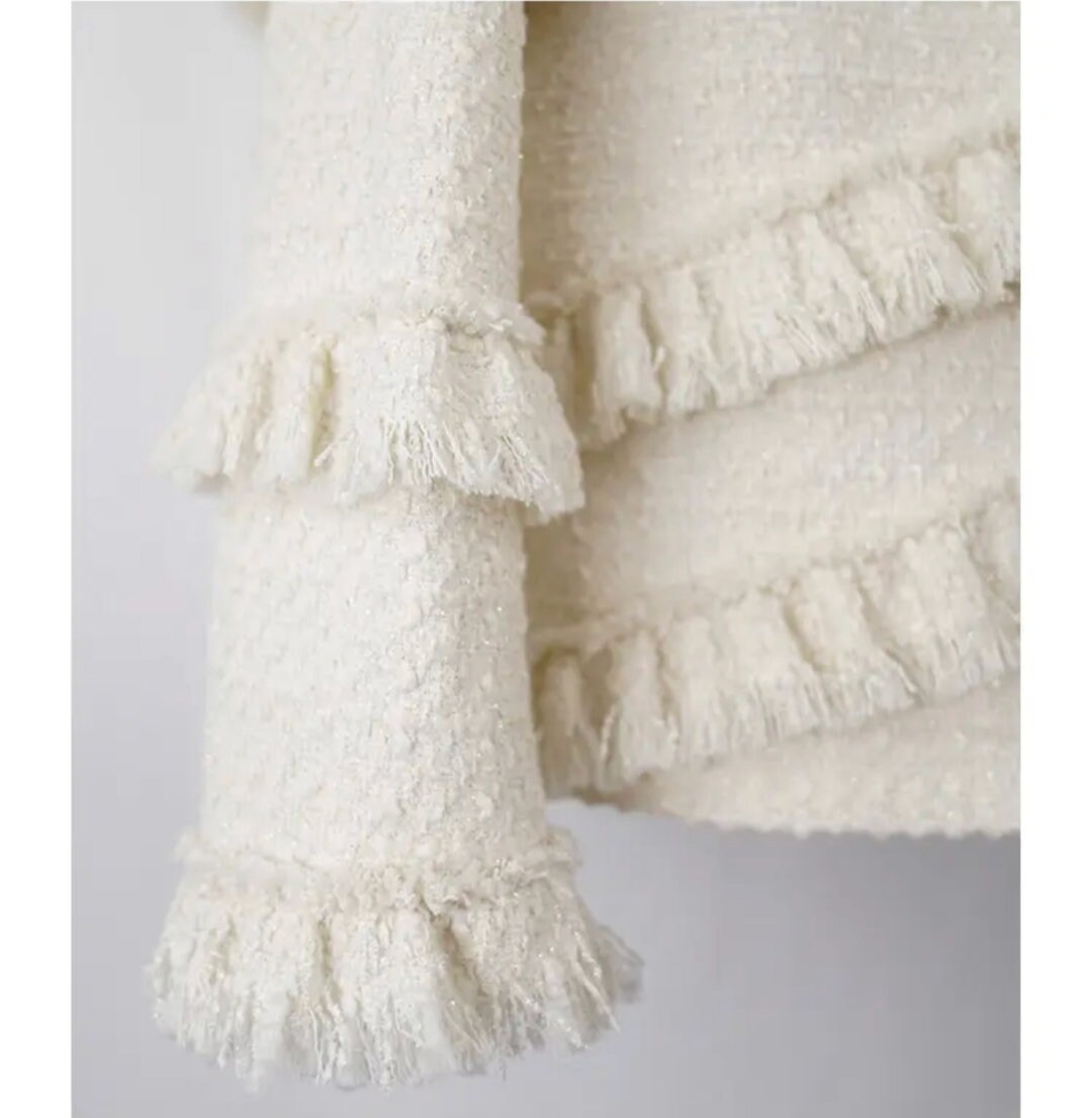 Handmade Tweed Boucle Ivory Jacket With Irregular Ruffle Fringes - Etsy