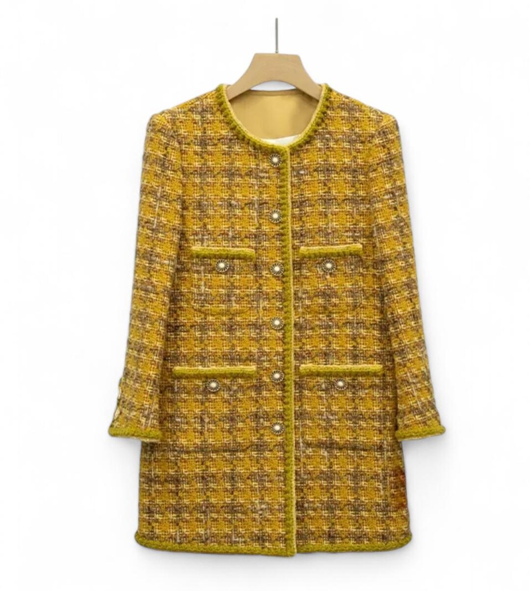 Handmade Tweed Boucle Multi Yellow Wool Blend Mid Jacket - Etsy