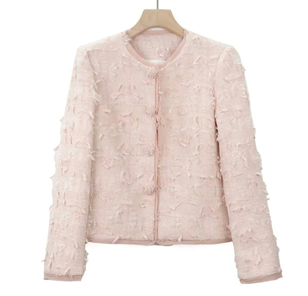 Handmade Tweed Boucle Pink Jacket With Tassel & Floral Embroidery ...