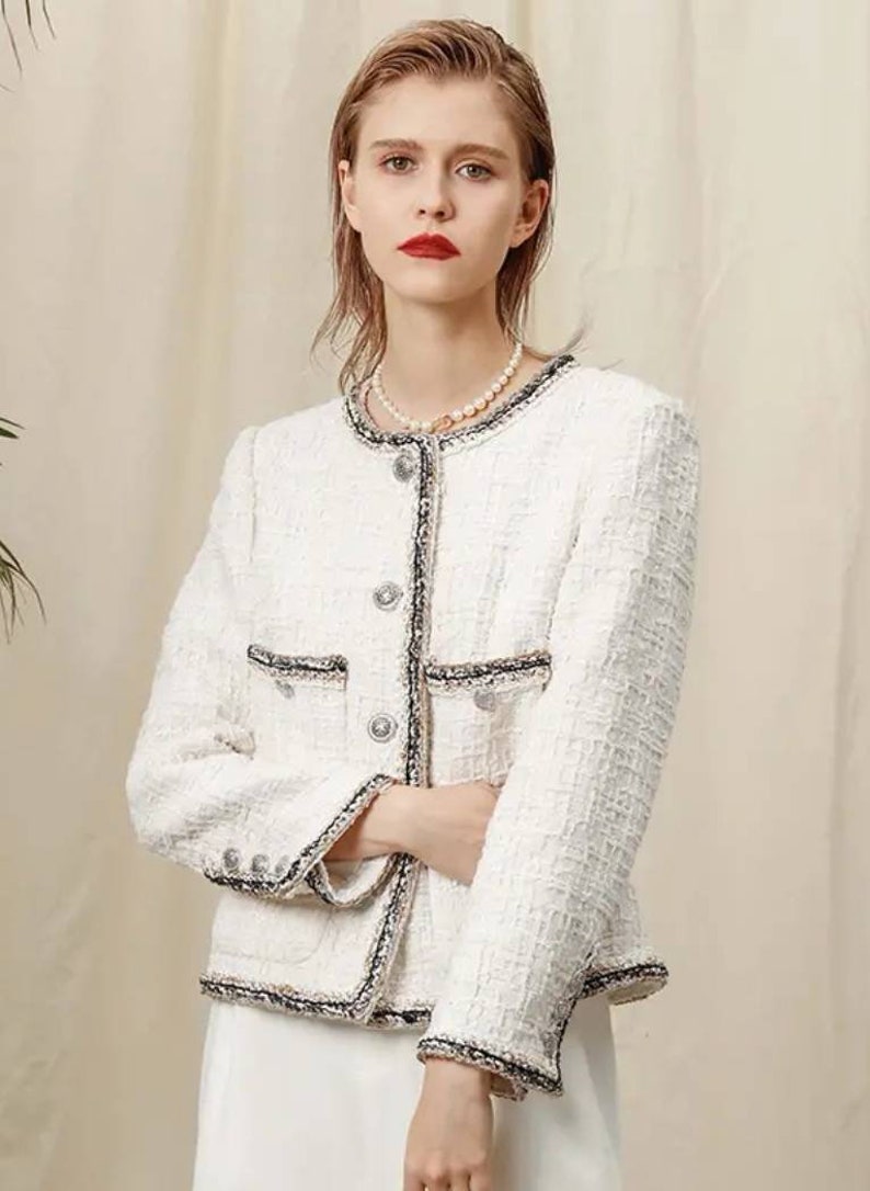 Handmade Tweed Boucle Jacket With Metallic Trim Size - Etsy