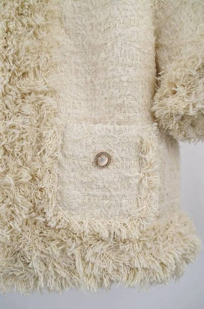 Handmade Tweed Boucle Ivory Short Sleeve Jacket With Fluffy Trim - Etsy