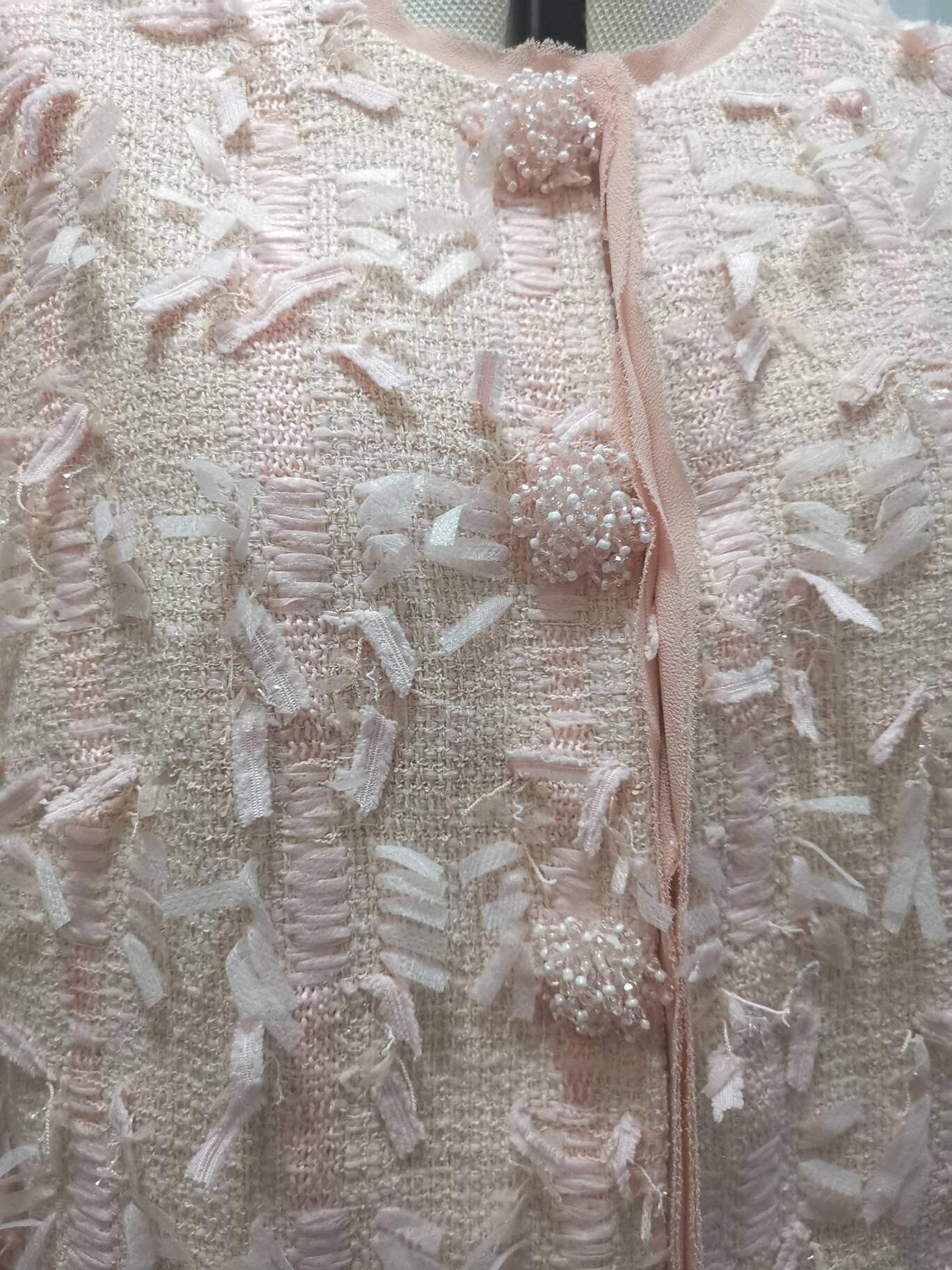 Handmade Tweed Boucle Pink Jacket With Tassel & Floral Embroidery ...