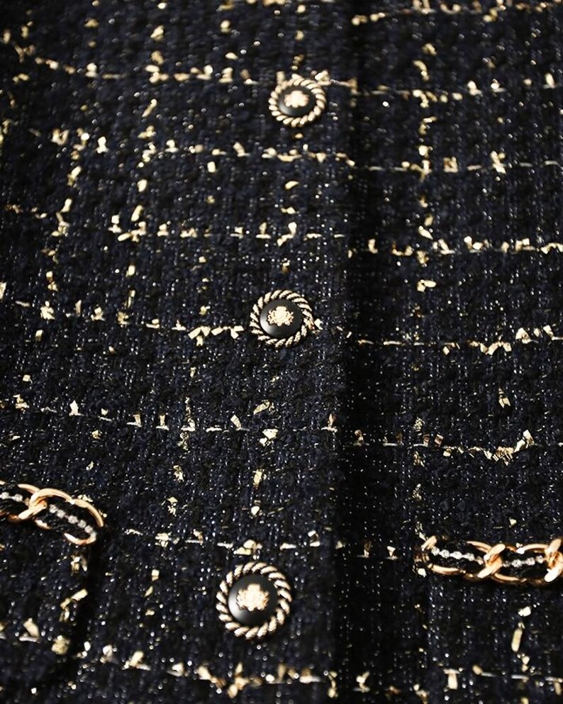 Handmade Tweed Boucle French Plaid Jacket With Gold Chain - Etsy