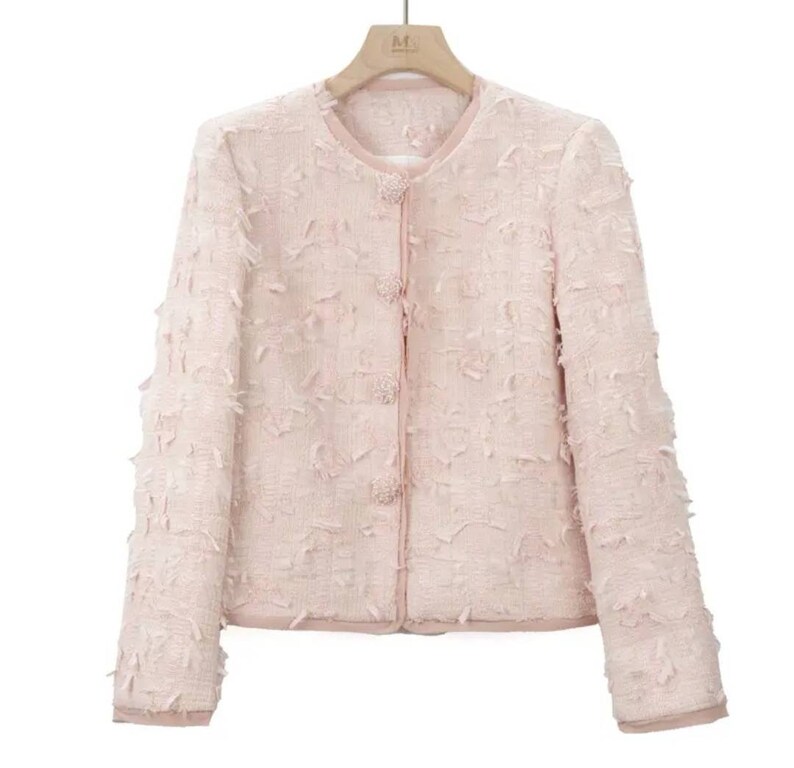 Handmade Tweed Boucle Pink Jacket With Tassel Size L - Etsy